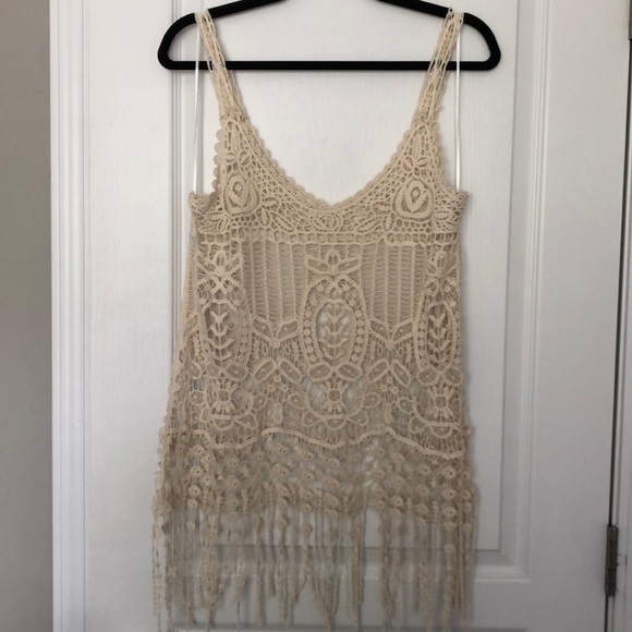 Mystree | Tops | Mystree Women Crochet Tank With Fringe | Poshmark